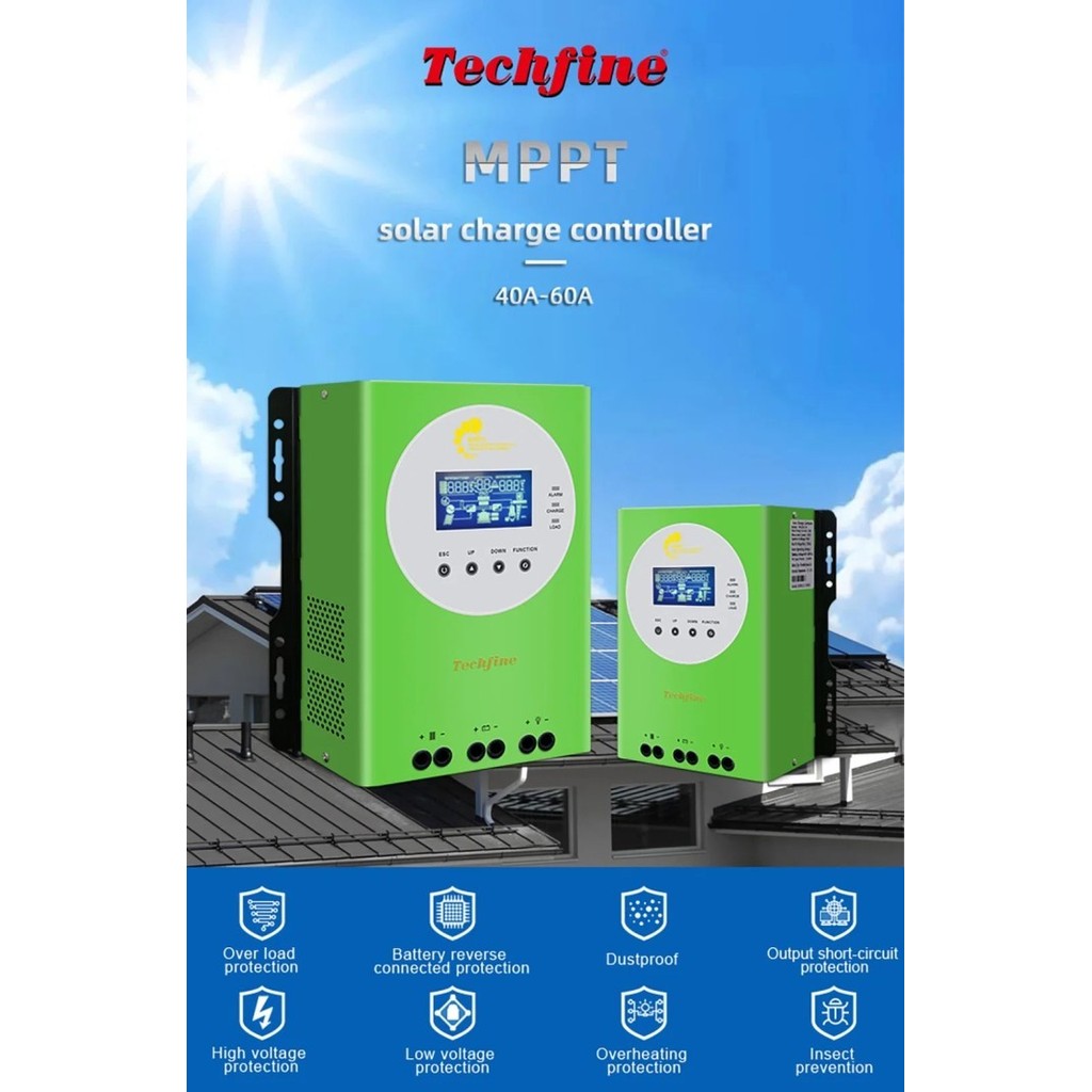 Jual Techfine MPPT 100A solar charge controller SCC PV solar panel surya 12/24/48V PLTS | Shopee ...