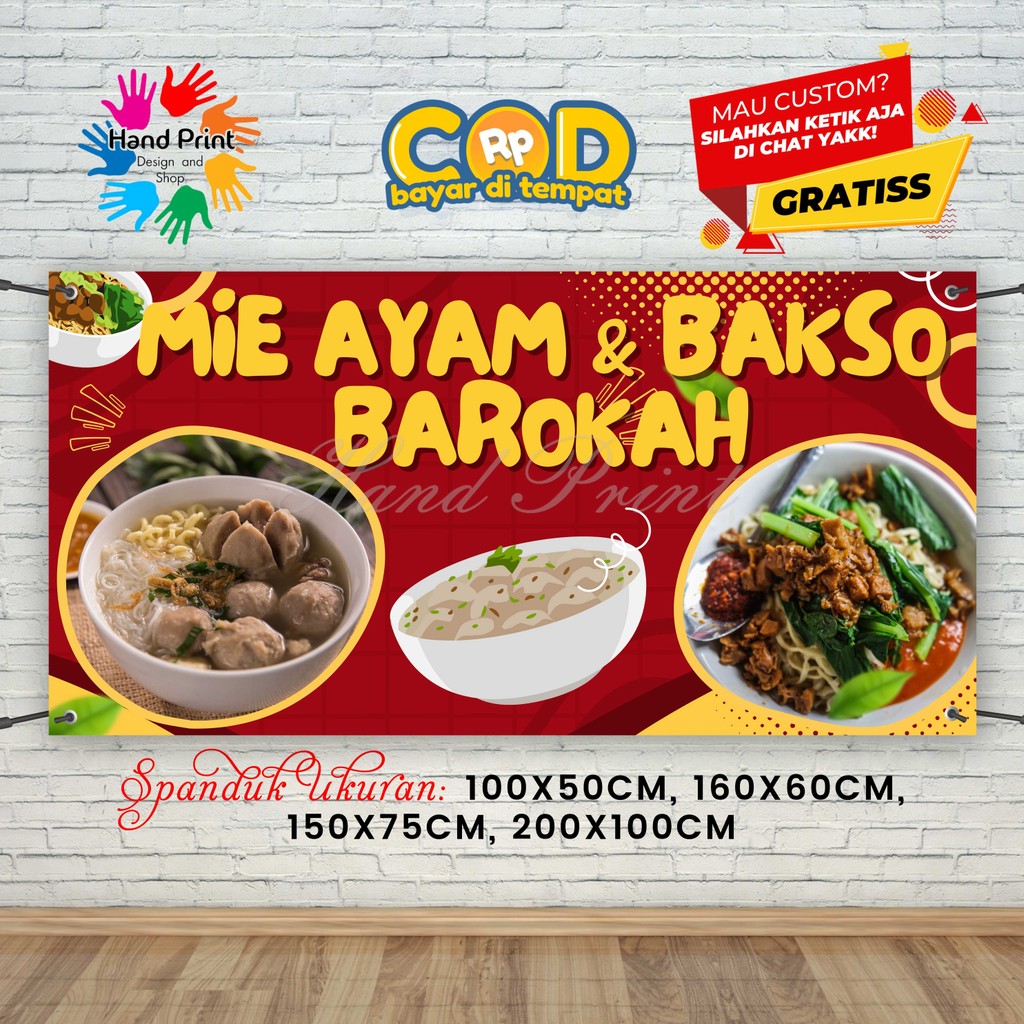 Jual Cetak Spanduk Banner Mie Ayam & Bakso Merah Kuning MMT Spanduk ...