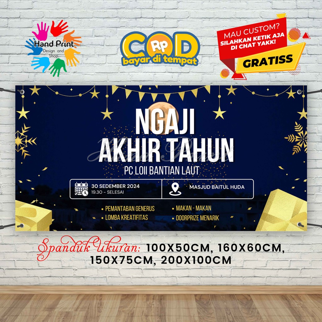 Jual Cetak Spanduk Banner Pengajian Hitam MMT Spanduk Custom 200x100 ...