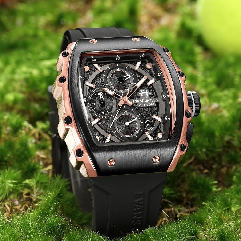 Jual Evans Jayden Jam Tangan Pria 9599 Rubber Kaca Safir Chrono 5 ATM ...