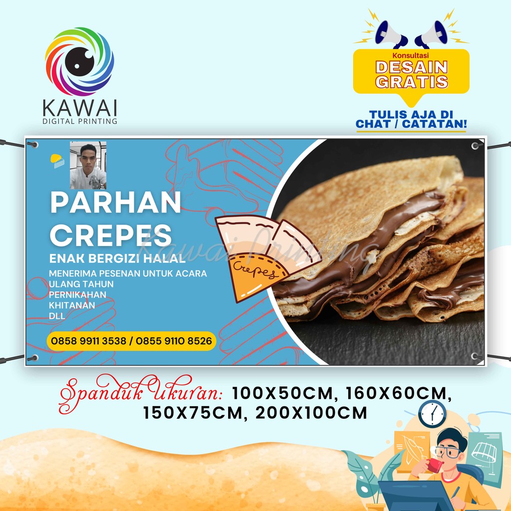 Jual Spanduk Banner MMT Kedai Crepes Enak Bergizi Rekuest 200x100 Cm ...