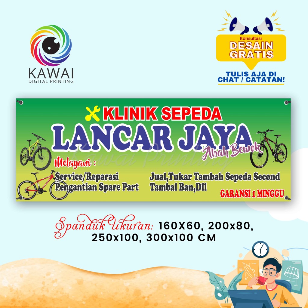 Jual SPANDUK BANNER Service Sepeda Ukuran 300x100 CM | Shopee Indonesia