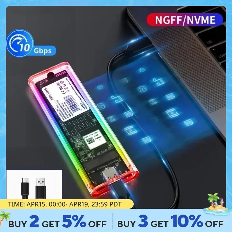 Jual RGB M2 SSD Case M.2 NVME SSD Enclosure M.2 to USB C Transparent ...
