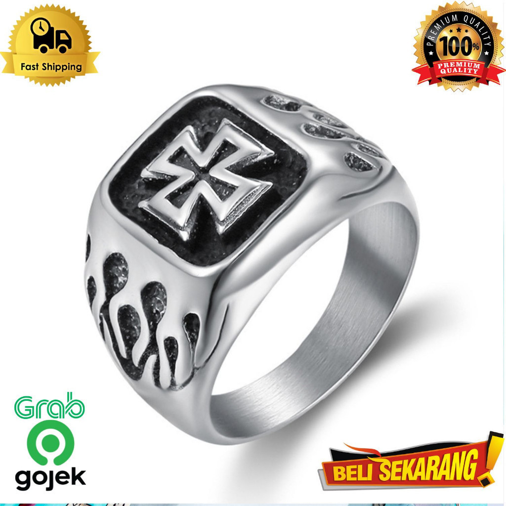 Jual Cincin Salib Hitam Pria Api Membara Bikers Cross Signet Men Ring ...