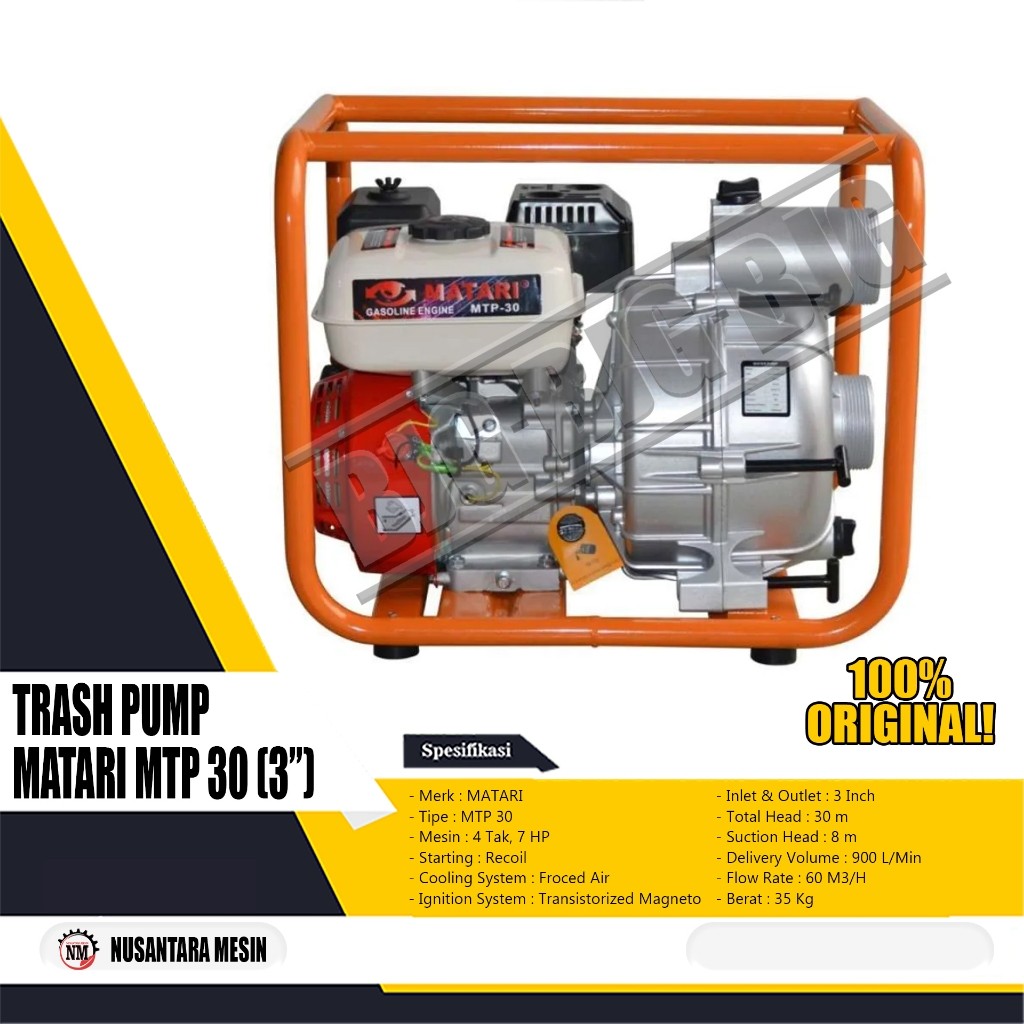 Jual MESIN POMPA LUMPUR / GASOLINE TRASH PUMP MATARI MTP 30 3 INCH ...