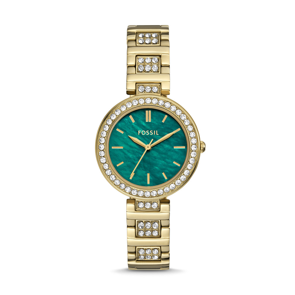Jual Fossil Karli Three-Hand Green Dial Gold Strap Stainless Steel ...