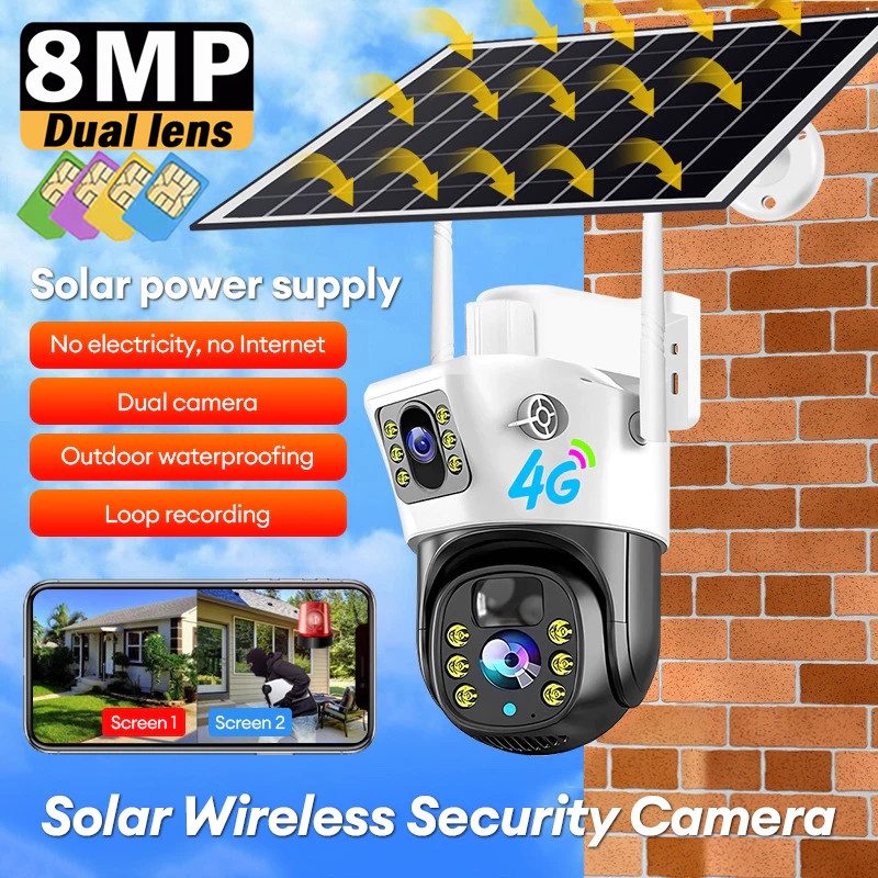 Jual 8MP 4G Solar Wireless Security Camera Solar CCTV Outdoor Dual Lens ...