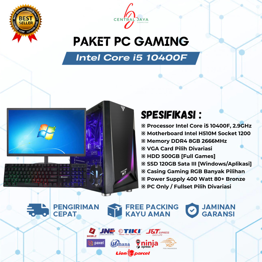 Jual PC Gaming Fullset Core i5 10400F Ram 16GB HDD SSD GTX 1650 4GB + Monitor 24 Inch komputer ...