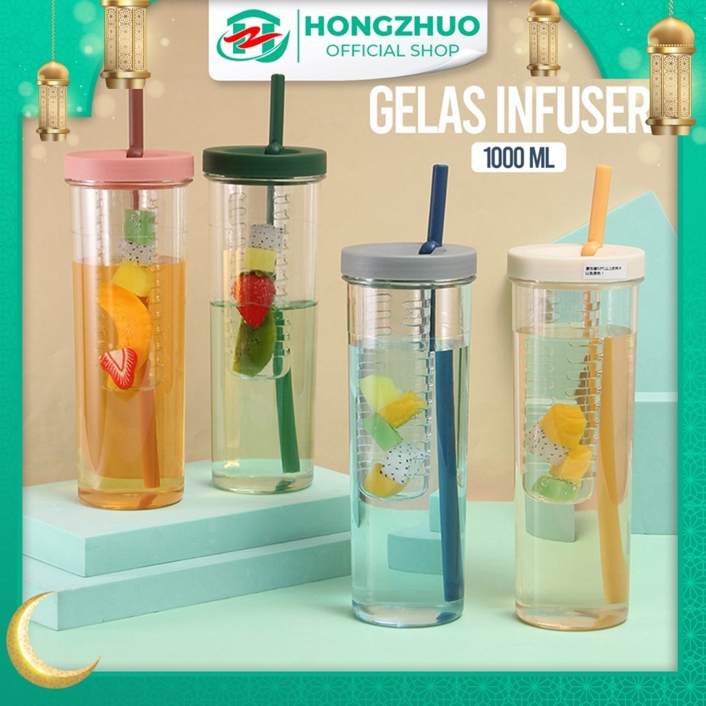 Jual Hongzhuo Botol Minum Transparan Infused Water Botol Minum Sedotan ...