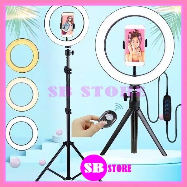 Jual Ring Light 26CM + TRIPOD 2,1 METER MAKE UP VLOG + Remote Bluetooth ...