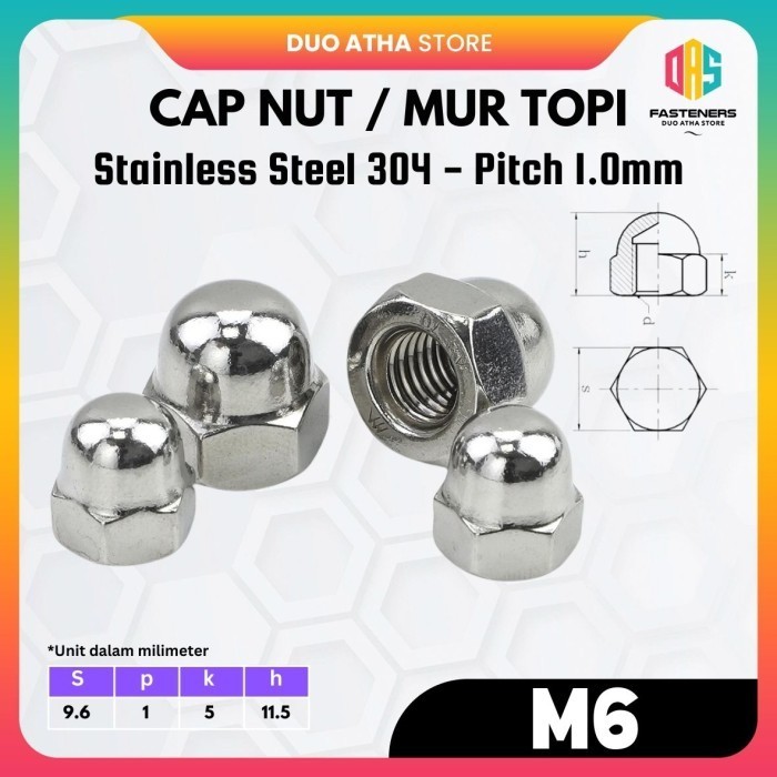 Jual Mur Topi M6 / Cap Nut M6 Stainless Steel SS304 | Shopee Indonesia