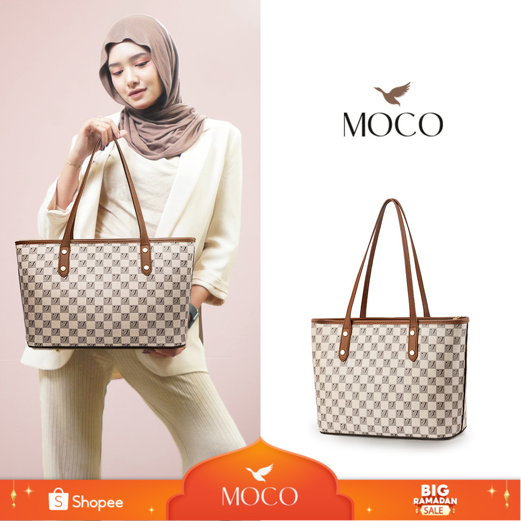 Jual 【Sophia Bag】MOCO Fashion Tas Totebag Wanita Besar dengan Resleting Kuliah Kerja Motif Kotak ...