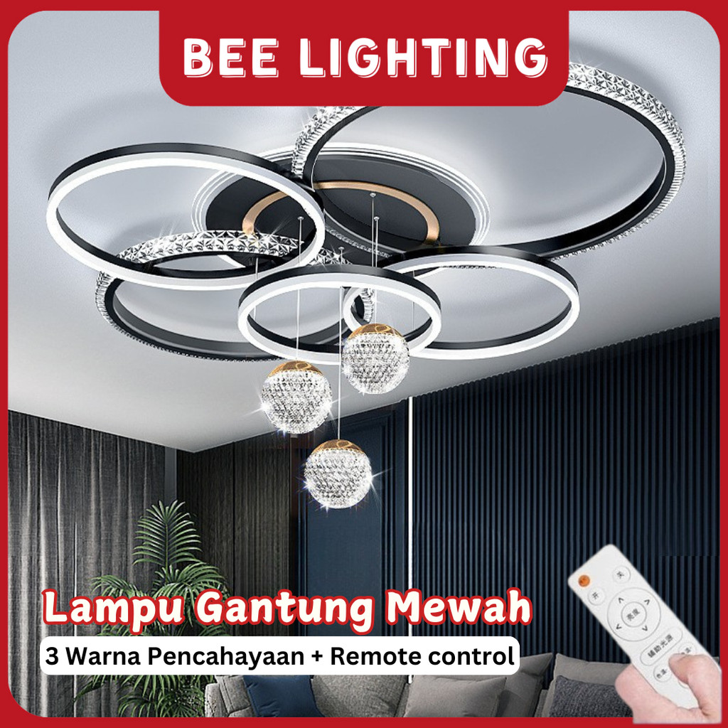Jual BEE LIGHTING (GARANSI 1 TAHUN) Lampu Gantung Ruang Tamu Mewah 110cm LED 3 Warna Remote ...