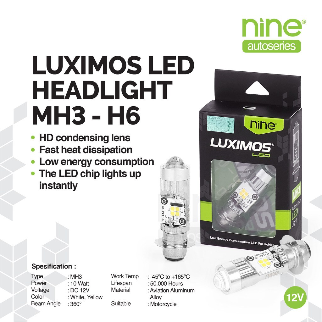 Jual LUXIMOS Lampu Depan Motor Bebek 10W DC H6 Beat Mio Karbu Supra Super Terang MH3 - NINE ...