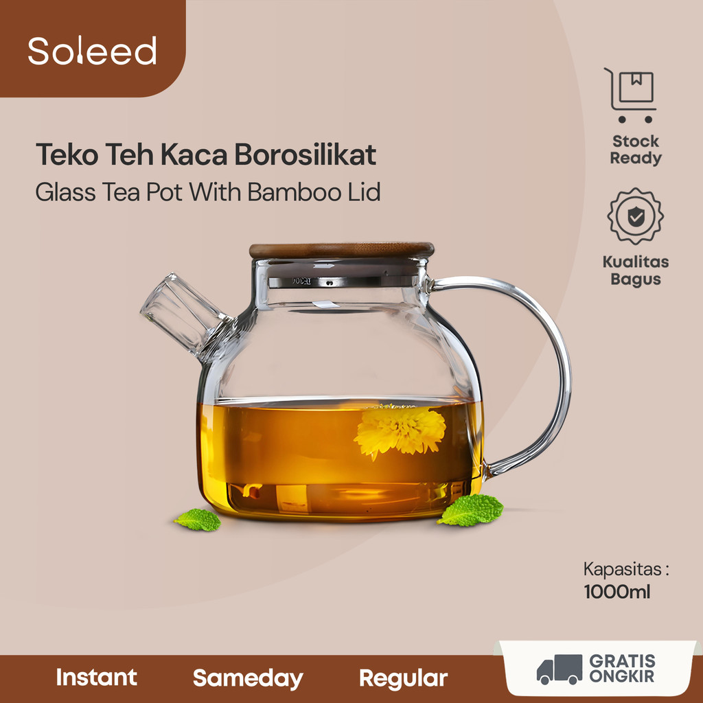 Jual Tea pot glass infuser 1000ml Teko teh kaca Tutup bambu - GBWP30001 ...