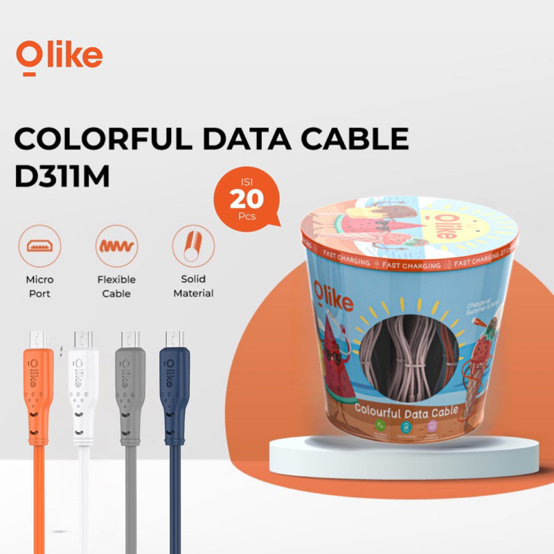 Jual Kabel Data Olike Micro USB D311M NEW 1 Toples Isi 20 PCS Charger ...