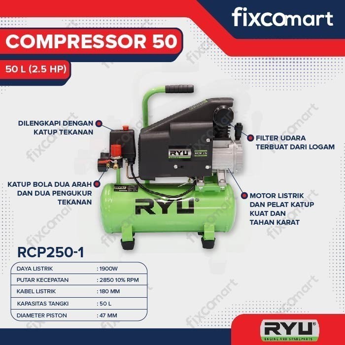 Jual RYU Mesin Kompresor 2.5 Hp 50 Liter Rcp 250-1 Ryu / Ryu Air Compressor 2.5Hp | Shopee Indonesia