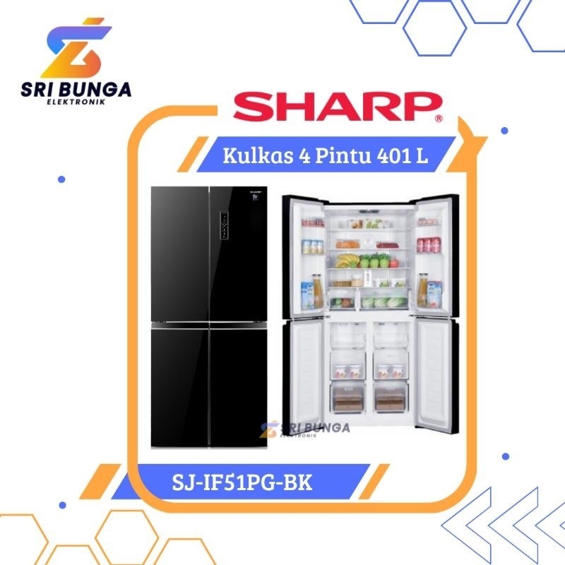 Jual Kulkas Side by Side SHARP 4 Pintu SJ IF 51PG BK 472 Liter Inverter Pintu Kaca Multi Door ...