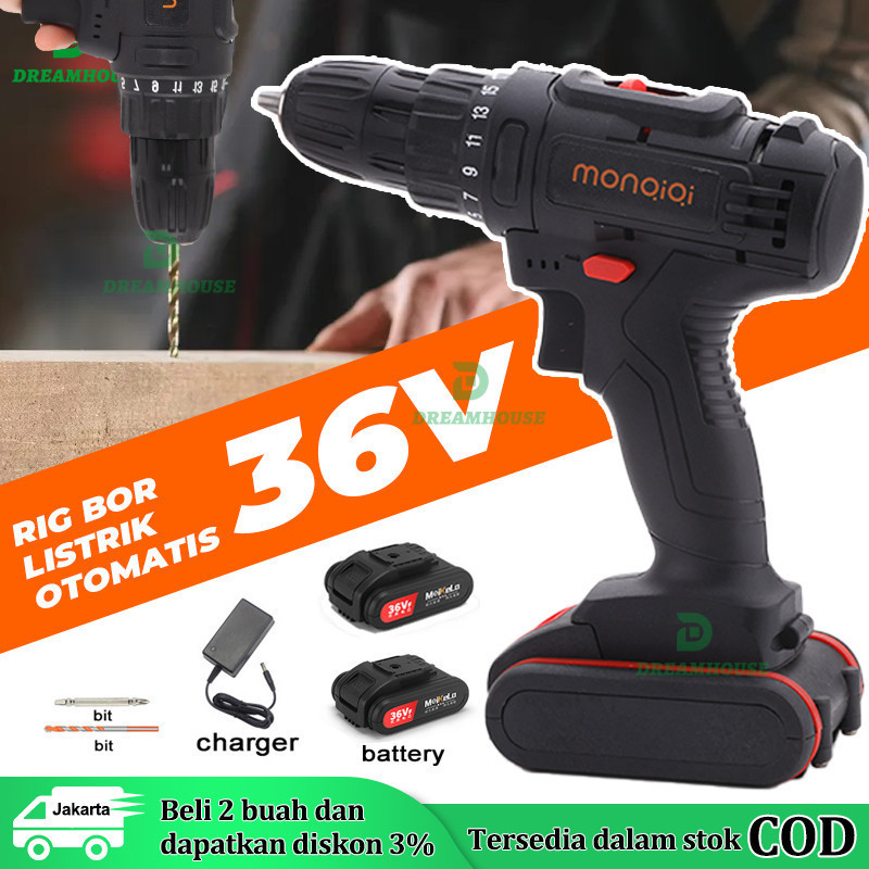 Jual Bor Listrik Bor Tanpa kabel 36V Set Lengkap Mata Bor Cordless ...