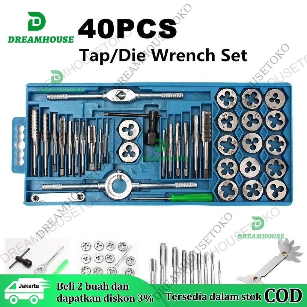 Jual 40 Pcs Tap & Die Set M3-M12 Ulir Sekrup Metrik Keran Kunci Pas ...