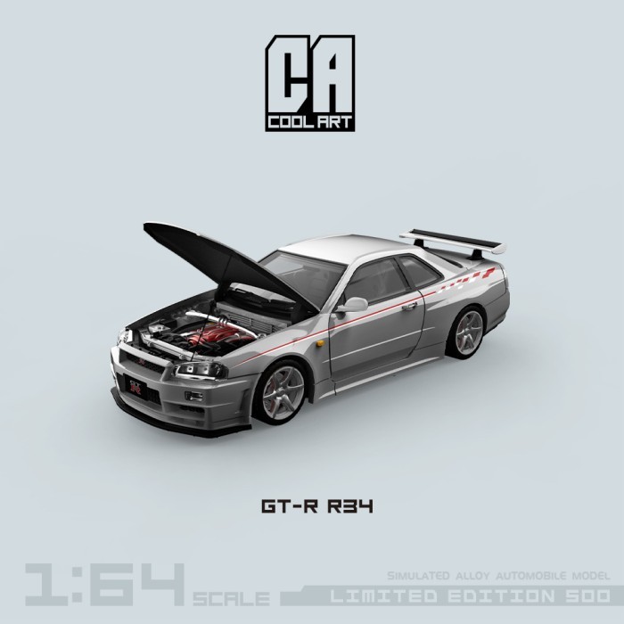 Jual Cool Art 1:64 Nissan Skyline GT-R R34 R-Tune Silver Open Hood ...