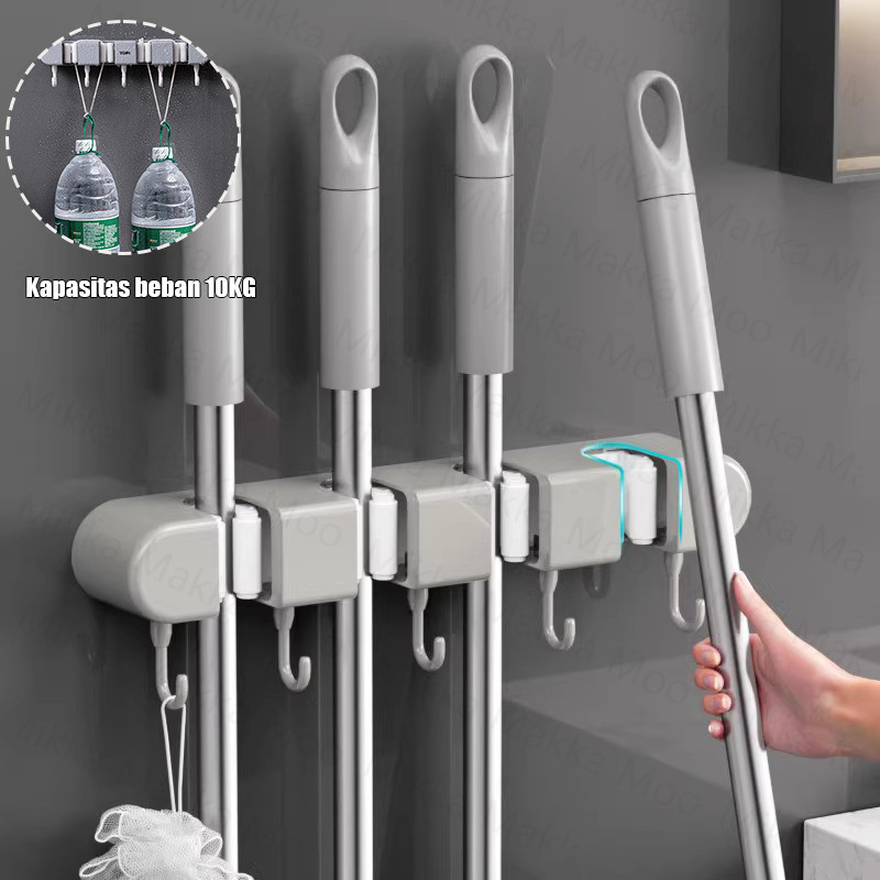 Jual Gantungan Sapu Dan Pel Mop Broom Holder 4 Slot Kait Penyimpanan ...
