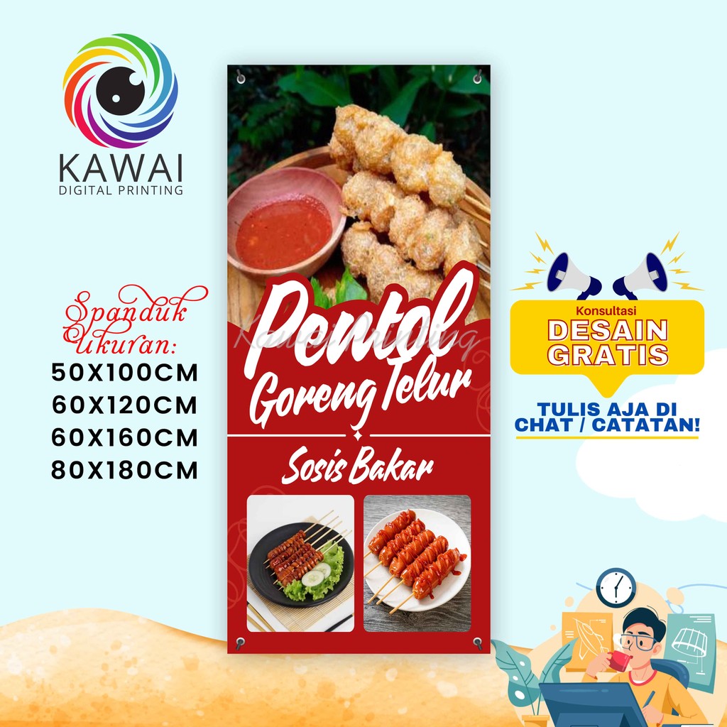 Jual Spanduk Banner MMT Desain Pentol goreng Telur Dan sosis Bakar ...