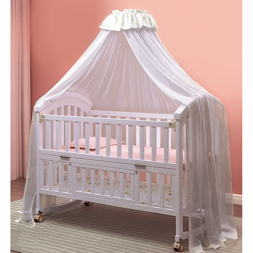 Jual Wood Baby Crib, 1M White Multifunctional Newborn BB Cradle Cot Can Splicing Big Bed ...