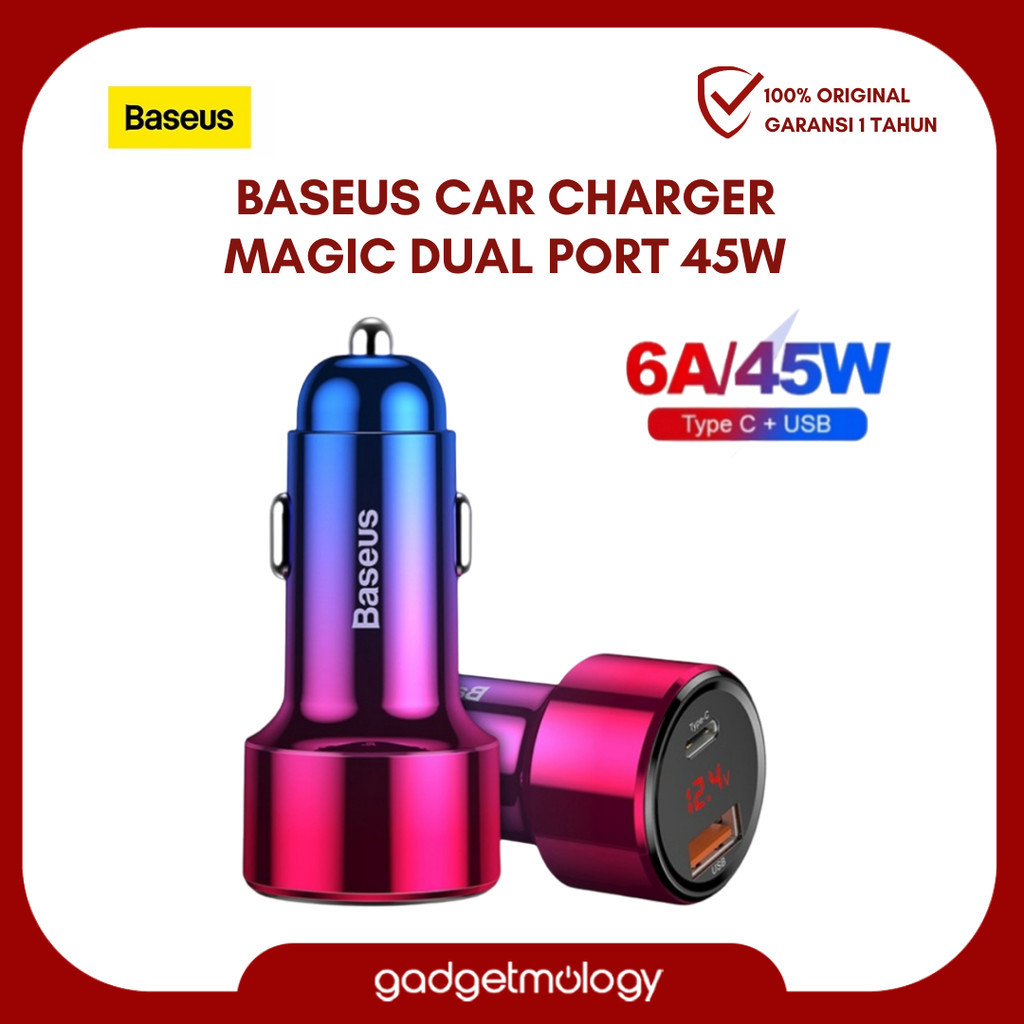 Jual BASEUS Magic Car Fast Charger Mobil 45W Dual Port USB A + Type C ...