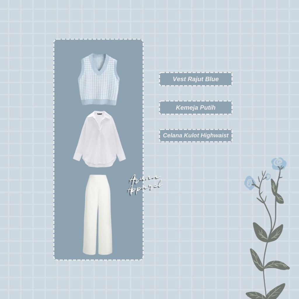 Jual Alina Set 48 - 3in1 Ocean Blue One Set Korean Style, Outfit Korea ...