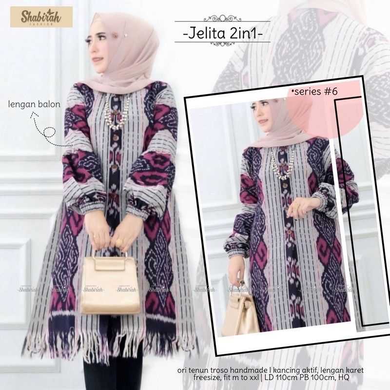 Jual jelita 2in1 tunik dan outer atasan batik perempuan tenun troso ...