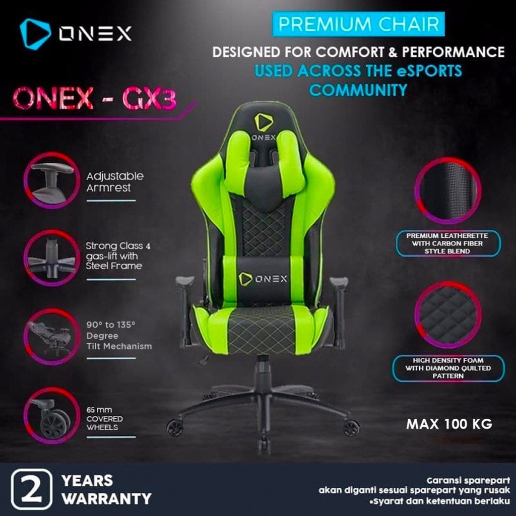 Jual ONEX GX3 Premium Quality Gaming Chair Kursi - Hijau | Shopee Indonesia