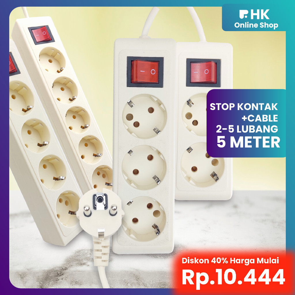 Jual HK-Stop Kontak Kabel 2/3/4/5 Lubang 5 Meter Stop Kontak Listrik | Shopee Indonesia