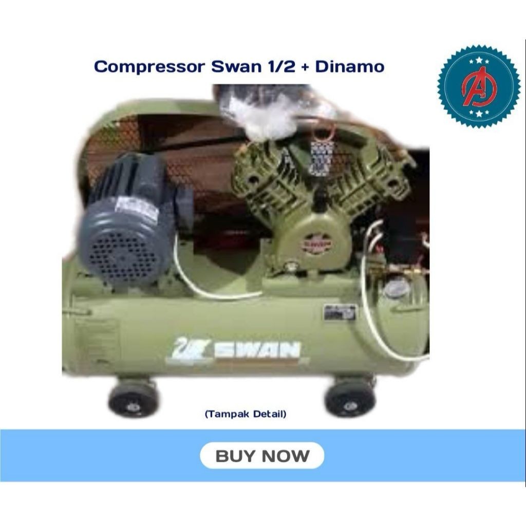 Jual Kompressor Swan 1/2 HP + elektromotor 1 HP 1 phase 1500Rpm/ Air ...