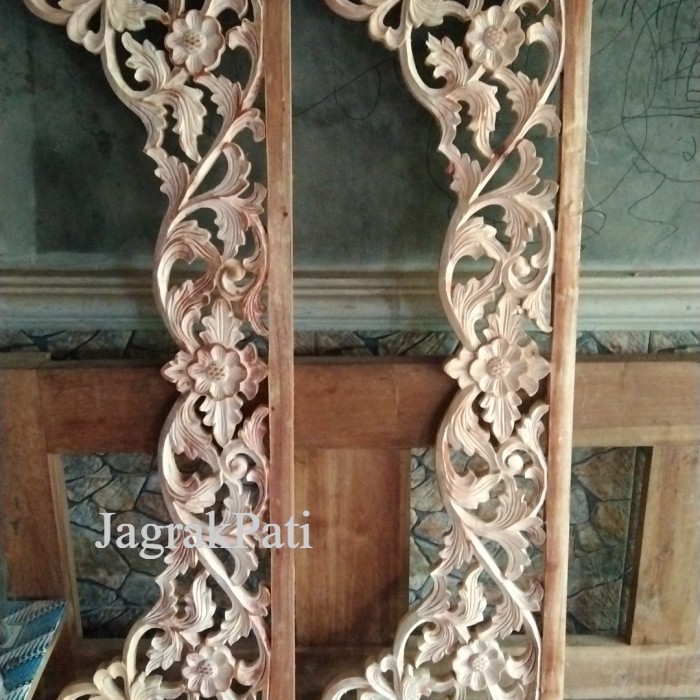 Jual ornamen ukiran kayu tempel mahoni pintu klewer gebyok 100x30 ...