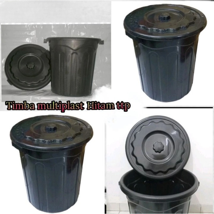 Jual Tong Air 80 Liter Hitam Plus Tutup Motif Garis MULTIPLAST Khusus ...