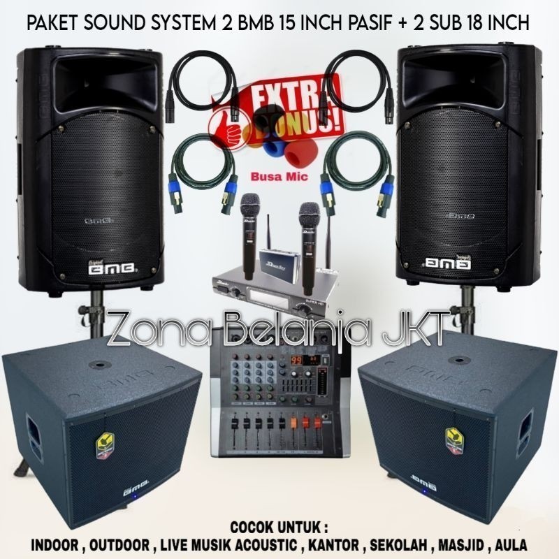 Jual PAKET SOUND SYSTEM INDOOR OUTDOOR LIVE MUSIK KARAOKE 2 SPEAKER BMB 15 INCH PASIF + 2 ...