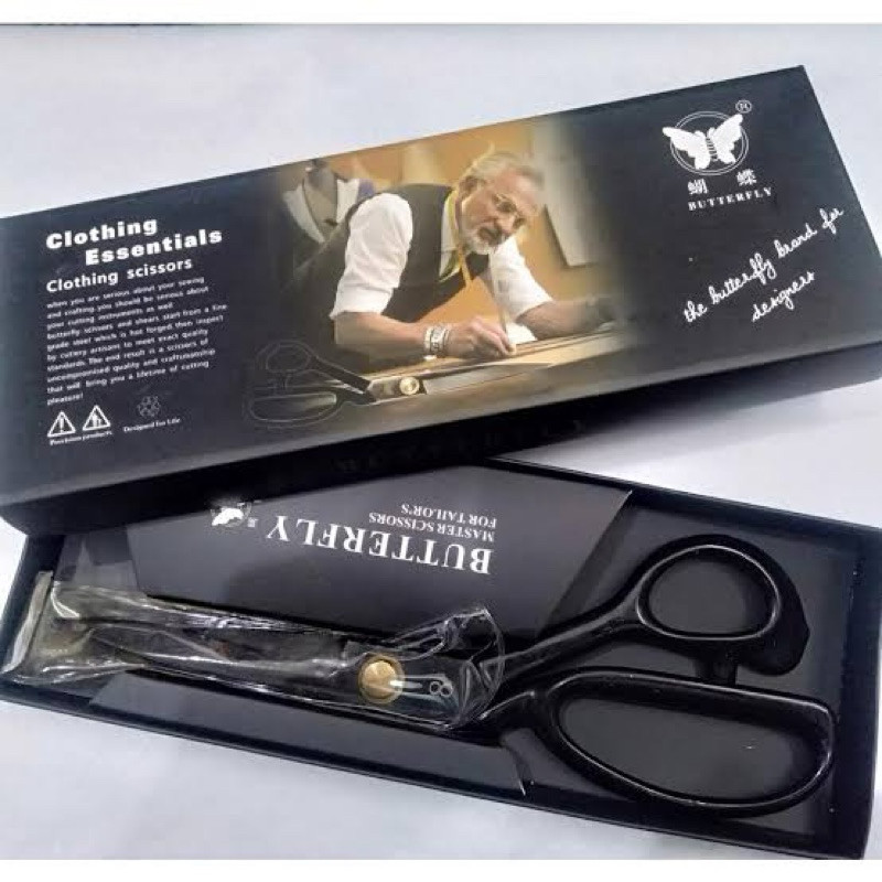 Jual ORIGINAL Gunting Bahan Kain Butterfly Baja Hitam Size 9 Inch ...