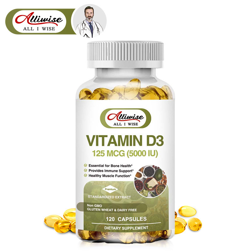 Jual Alliwise Vitamin D3 5000 IU (125 mcg) Dietary Supplement Capsules ...