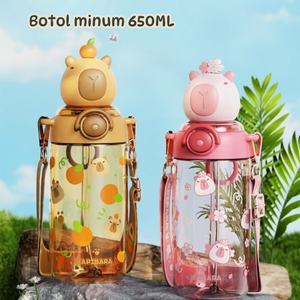Jual ( OTH1219 ) Botol minum / water bottle 650 ML strap straw sedotan ...