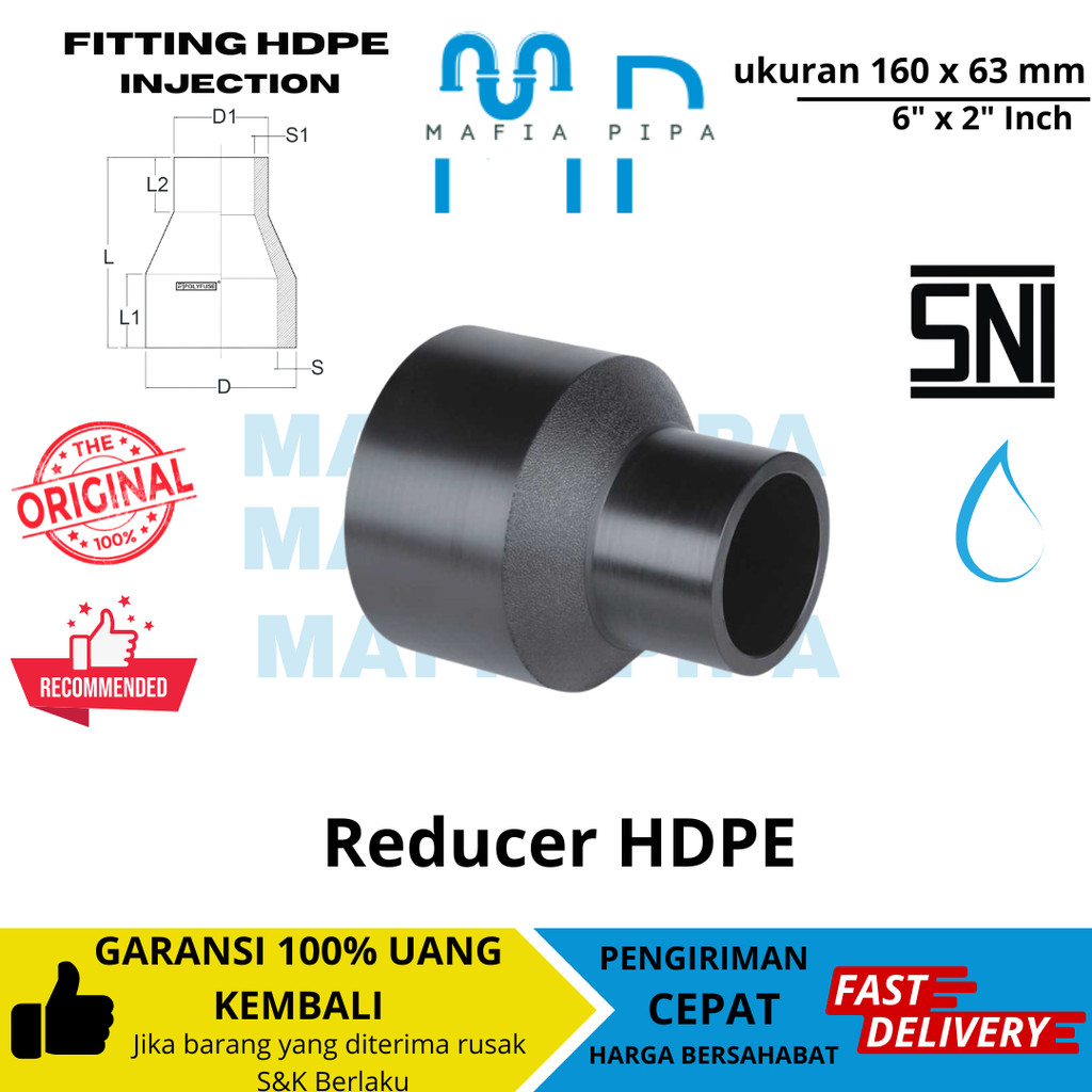 Jual Fitting Pipa HDPE Injection Reducer PN 16 Uk 160mm x 63mm atau 6 ...