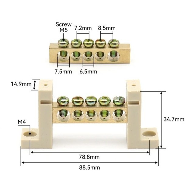 Jual Busbar Grounding Nol Arde Tembaga Netral - 5 HOLE | Shopee Indonesia