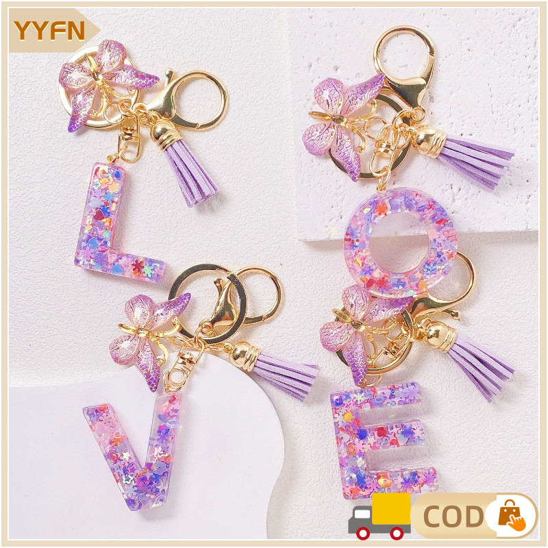 Jual CUSTOM RESIN KEYCHAIN INITIALS ALPHABET EDITION | BUTTERFLY UNGU ...