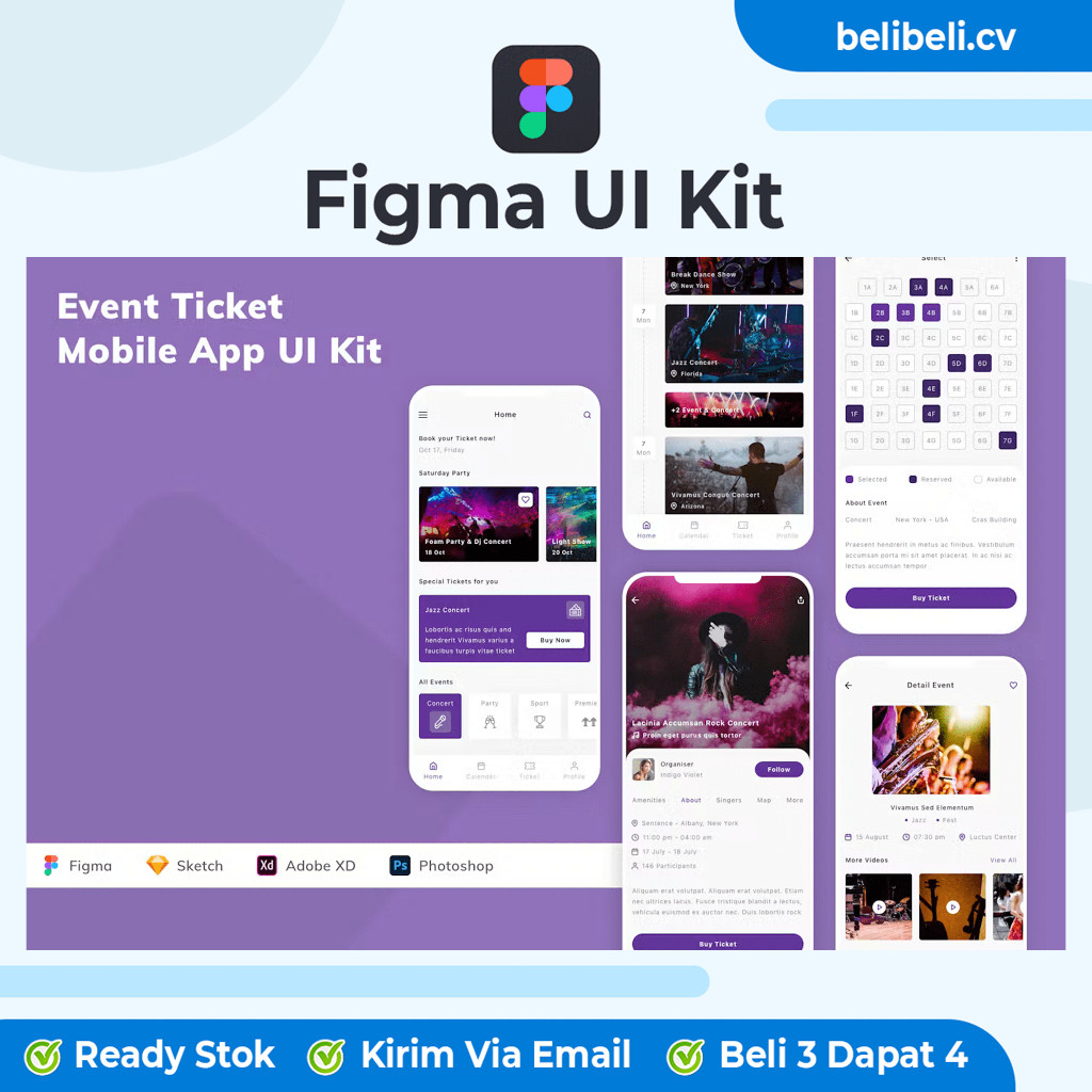 Jual Event Ticket Mobile App UI Kit - Premium Figma UI Kit Termurah ...