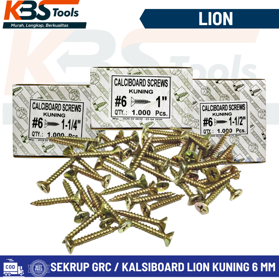 Jual Baut Sekrup GRC Kalsiboard Lion Kuning 6 mm Calciboard Screws 1 ...