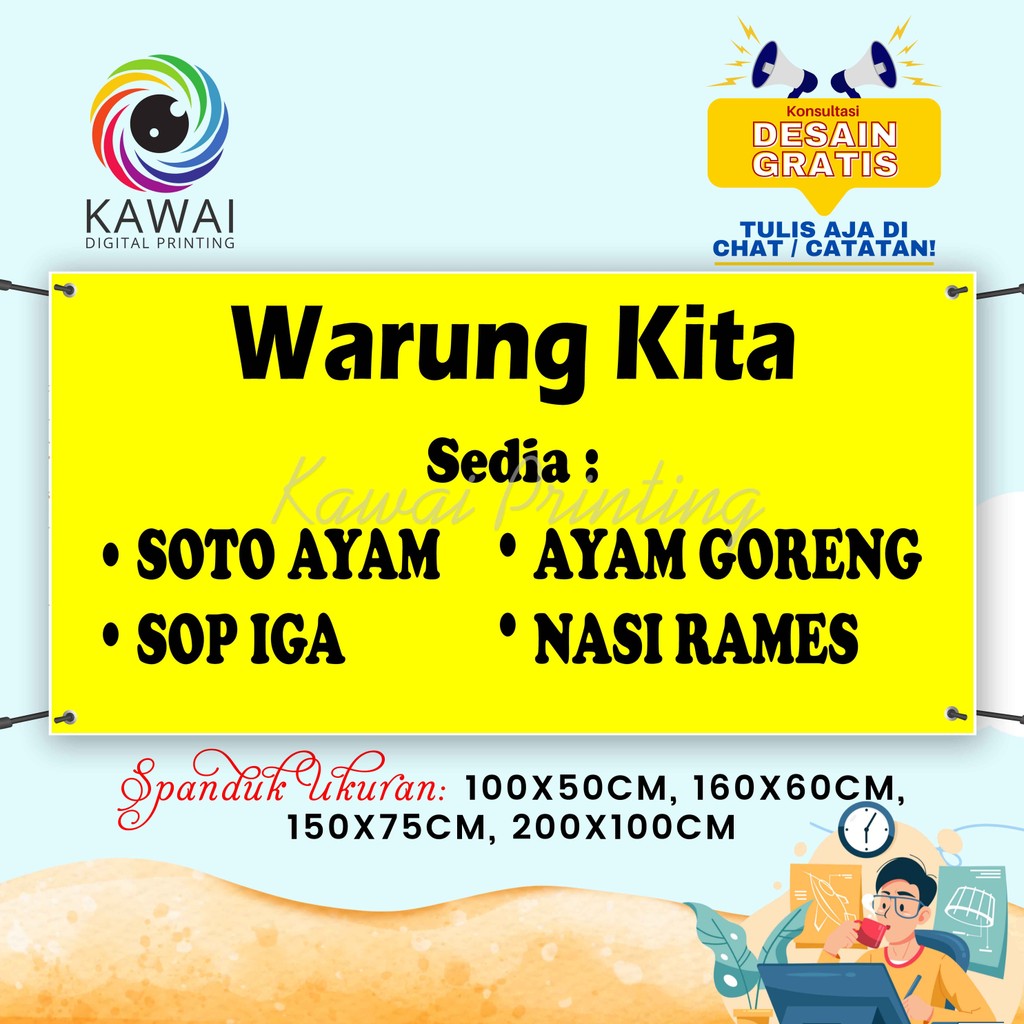 Jual Spanduk Banner MMT Warung Kita Varian Kuning Rekuest 200x100 Cm ...