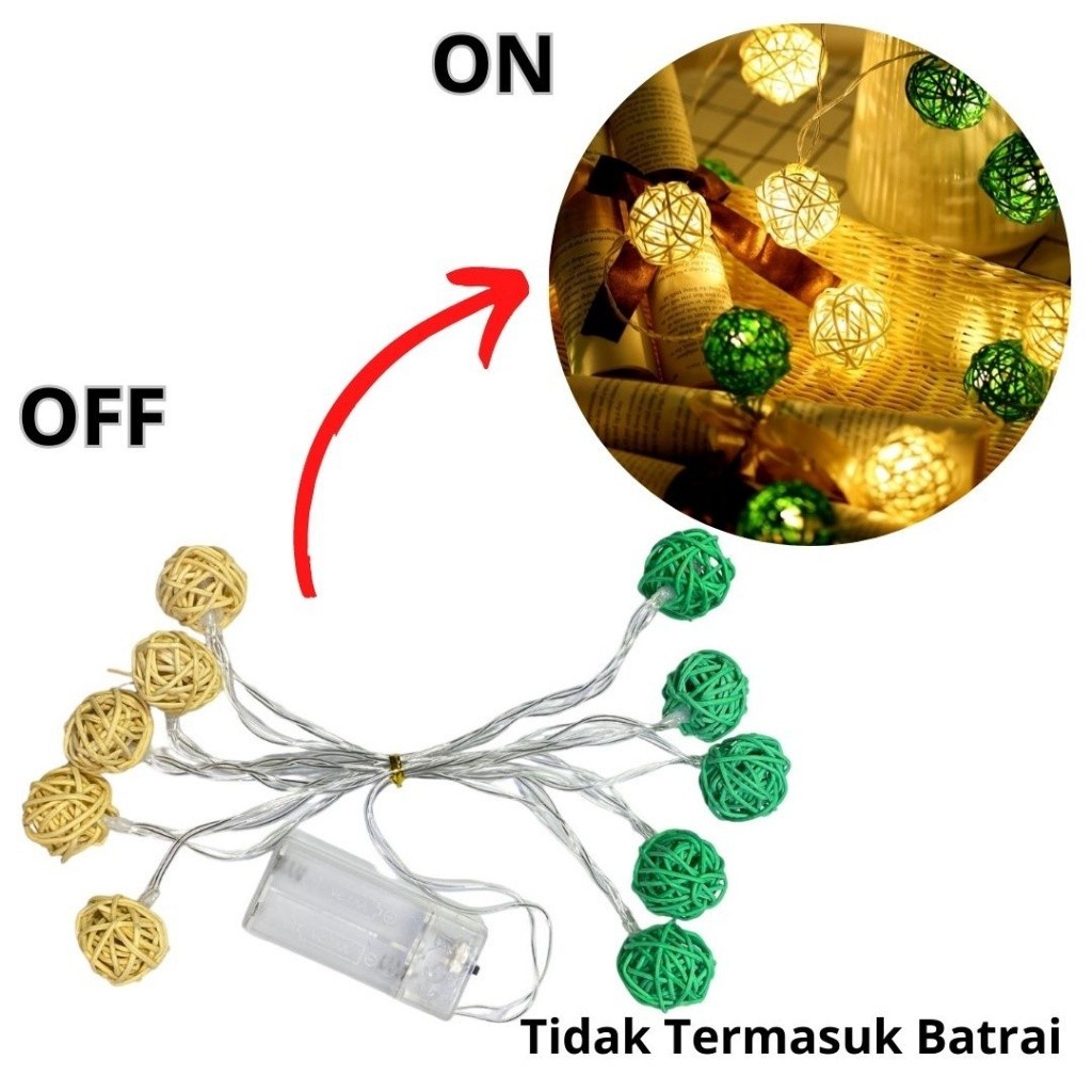 Jual BORES Lampu Hias Bulat Panjang 2 Meter Tumbler Lampu Bola Rotan ...