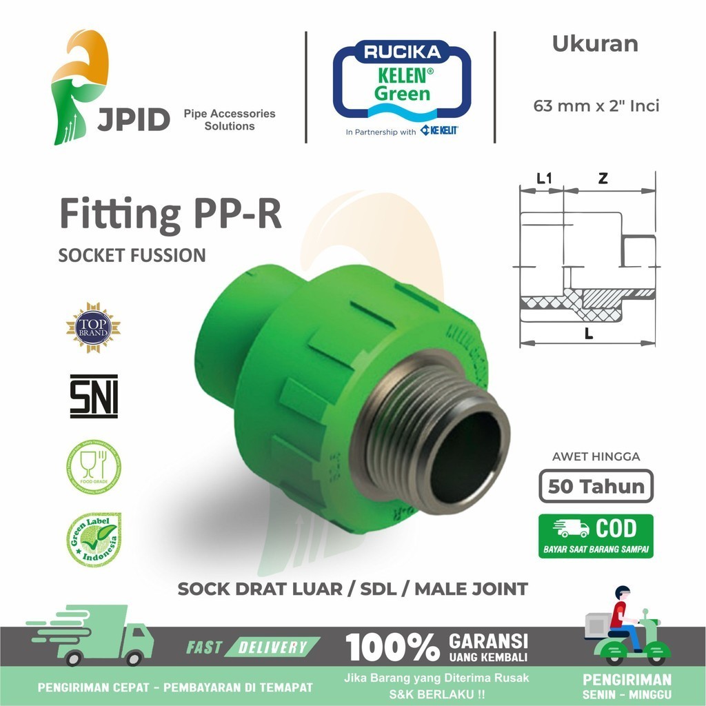 Jual Fitting PPR Male Thread Joint 63 mm x 2" | SDL PPR 63 mm x 2" Inci ...