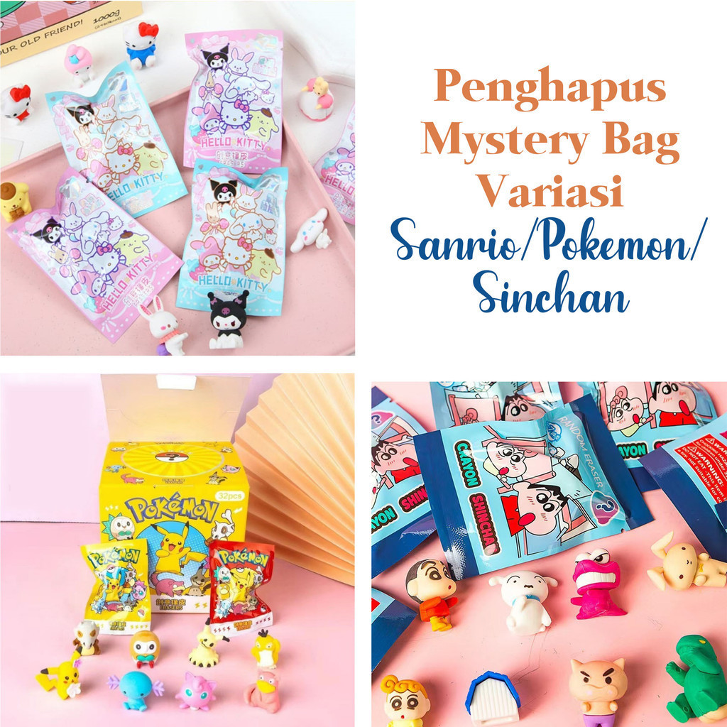 Jual PENGHAPUS MISTERI BAG SANRIO pokemon Sinchan PER 1PC mystery bag ...