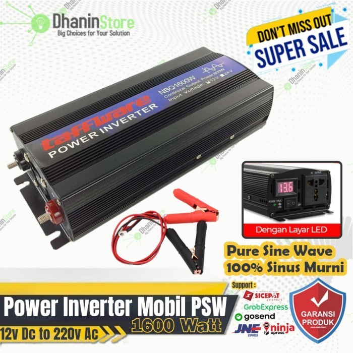 Jual Power Inverter Mobil Taffware Setrum Aki DC 12v Ke AC 220v 50Hz 1600 Watt PSW Pure Sine ...